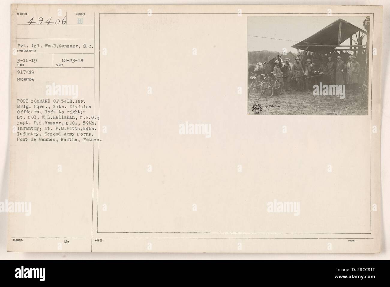 Officers of the 54th Infantry pose for a photograph. From left to right ...