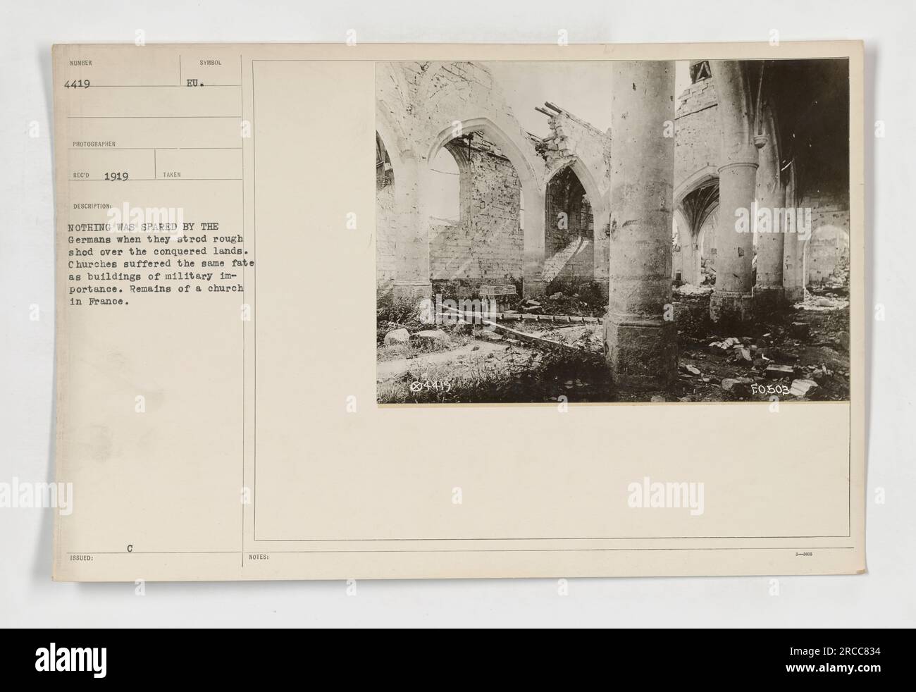 Remains of a church in France showing the destruction caused by German ...