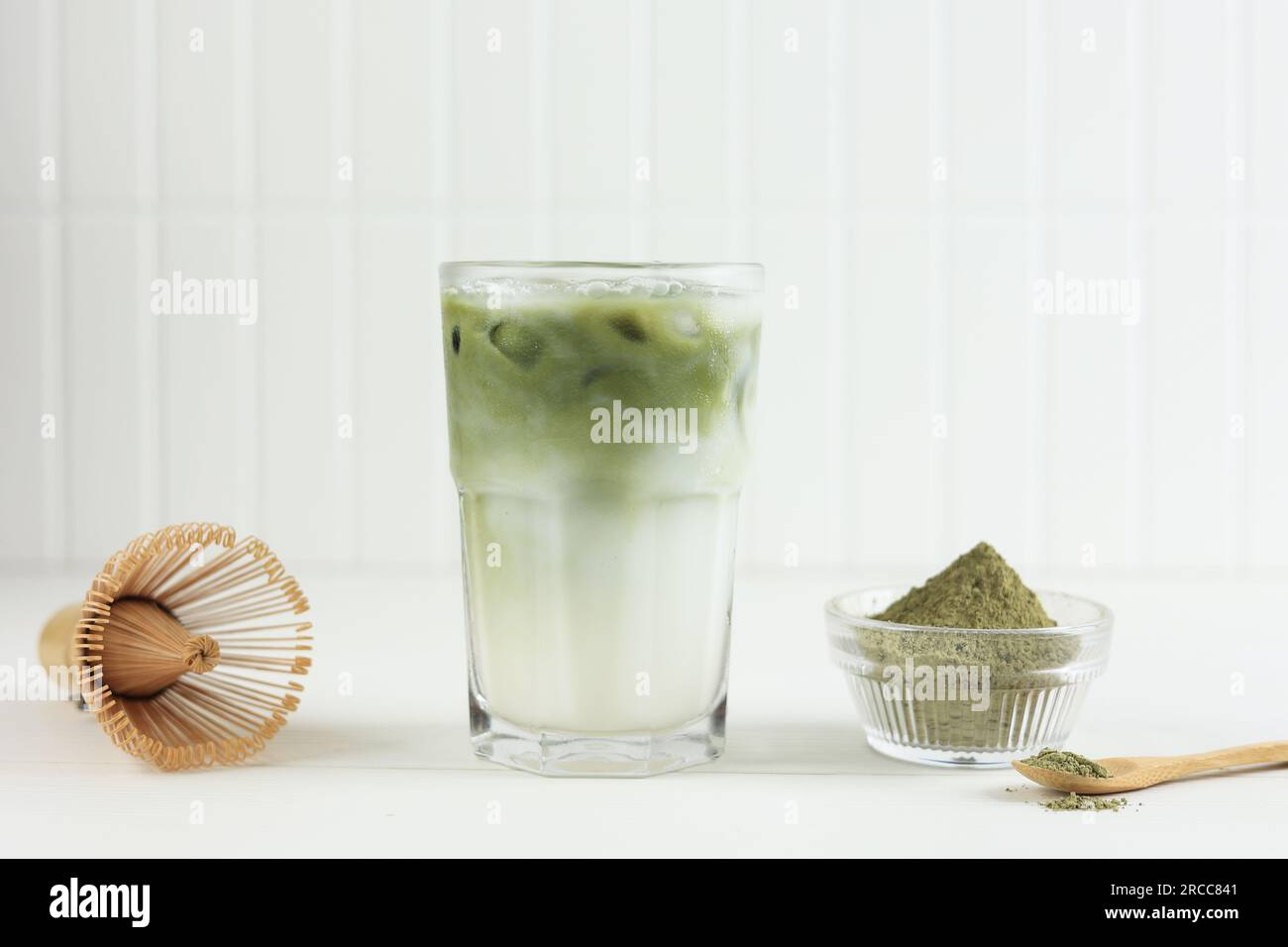 Iced Matcha Latte Green Tea on White Background, Copy Space for Text ...