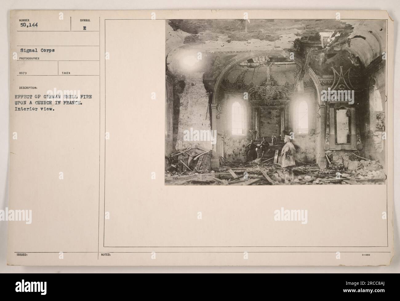 Interior view of a church in France showing the destructive effects of ...