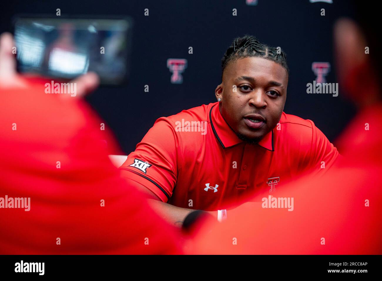 Texas Tech running back Tahj Brooks answers questions from reporters ...