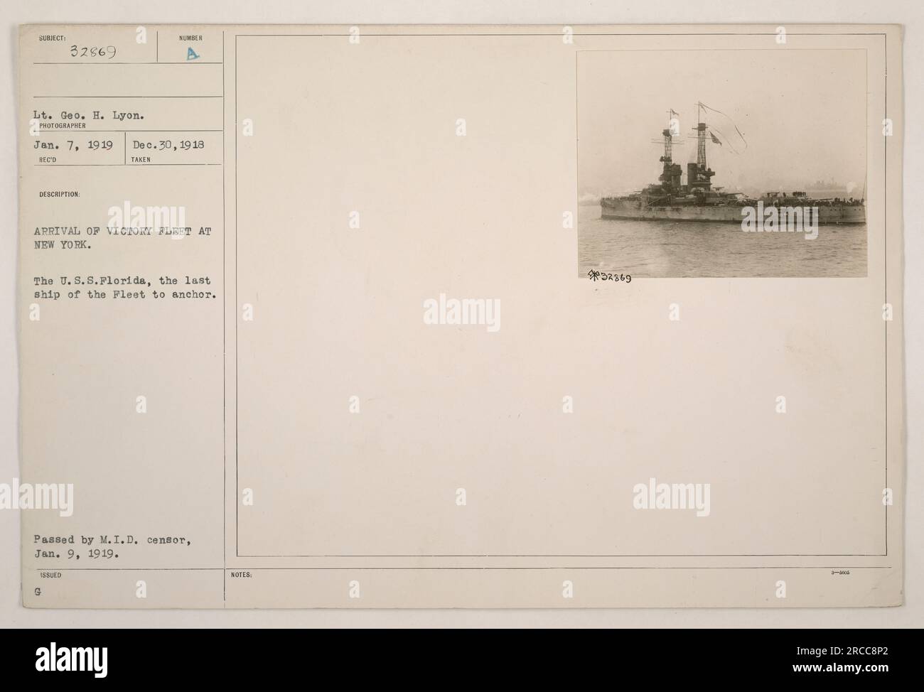 The U.S.S. Florida, after being granted permission by the M.I.D. censor ...