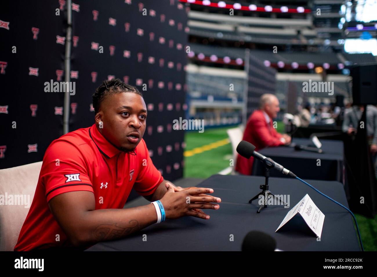Texas Tech running back Tahj Brooks answers questions from reporters ...