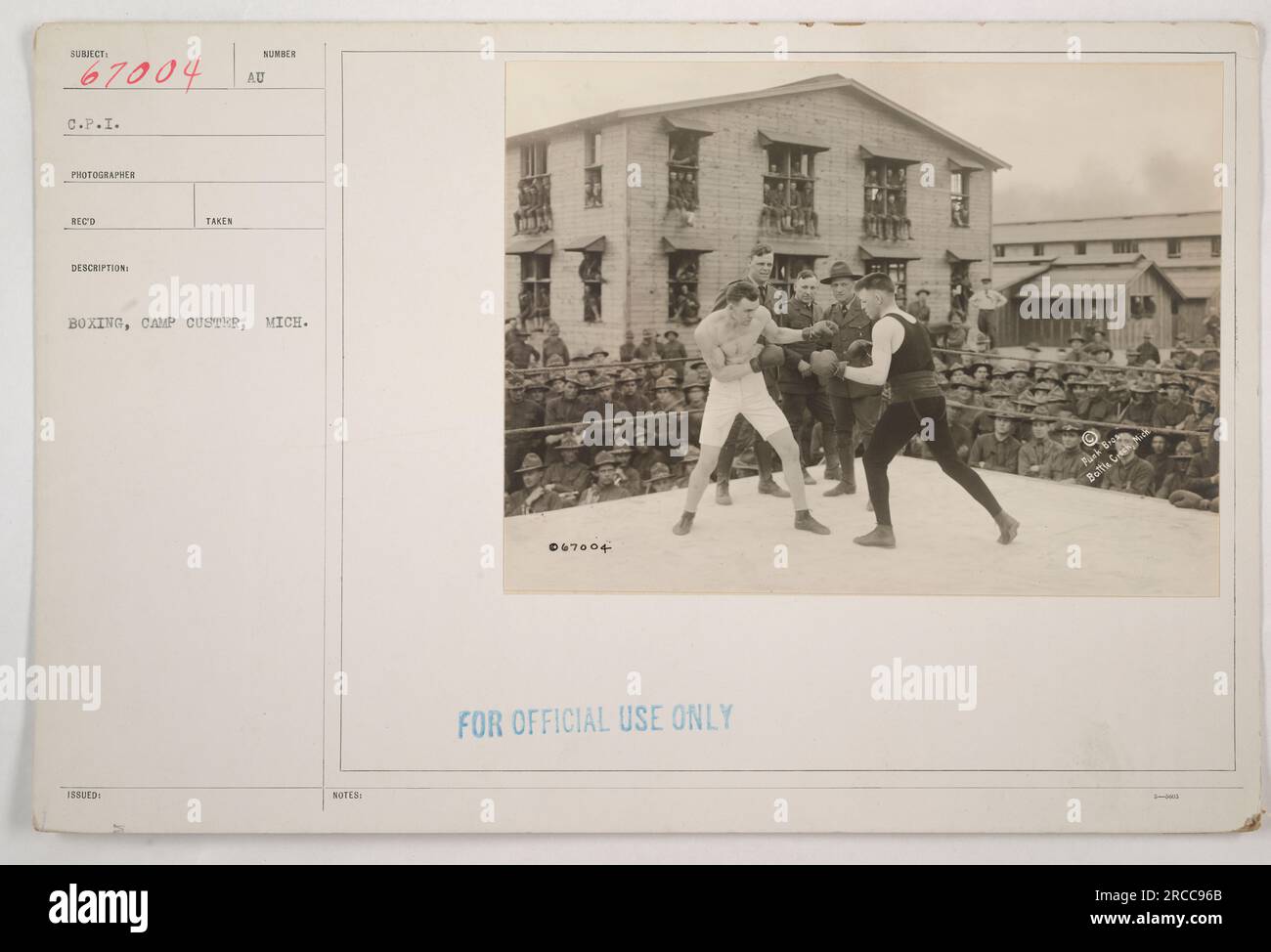 Soldiers participate in a boxing match at Camp Custer, Michigan during ...