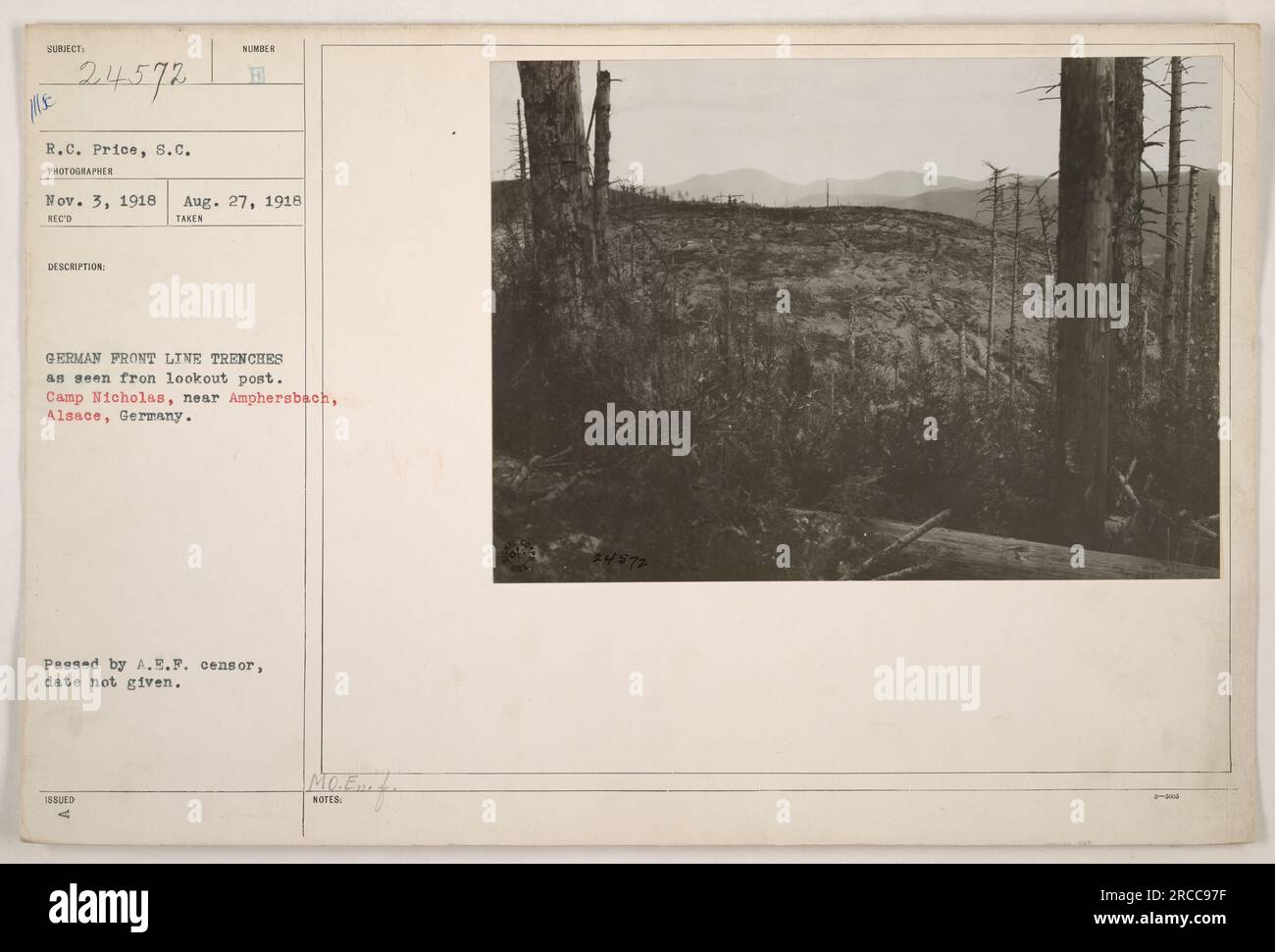 Soldiers view German front line trenches from a lookout post at Camp ...