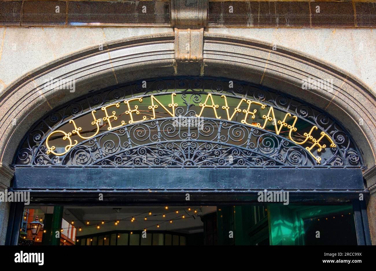 Entrance sign to Queen Avenue on Castle Street in Liverpool Stock Photo ...