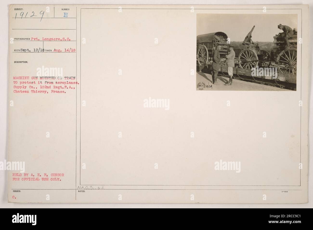 "Image of a machine gun mounted on a train to protect it from aerial ...