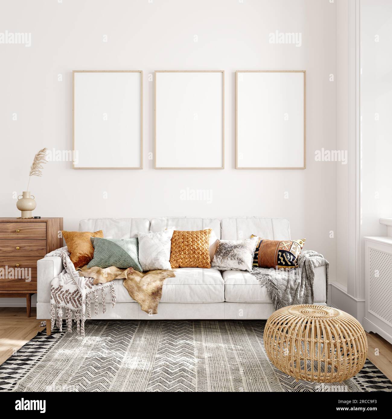 Frame mockup in home interior, ISO A paper size. Living room wall ...
