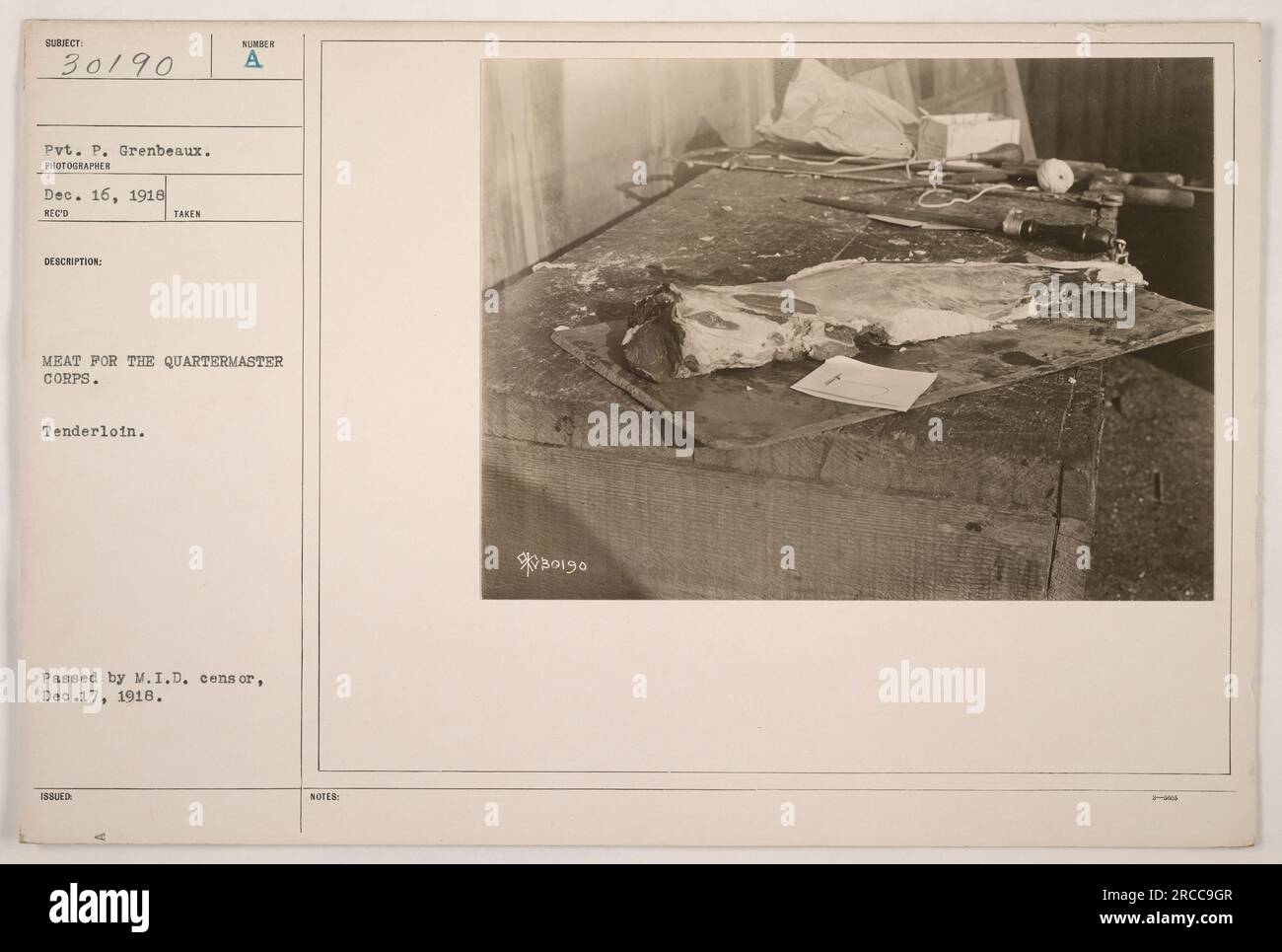 Tenderloin taking meat for the Quartermaster Corps during World War I ...