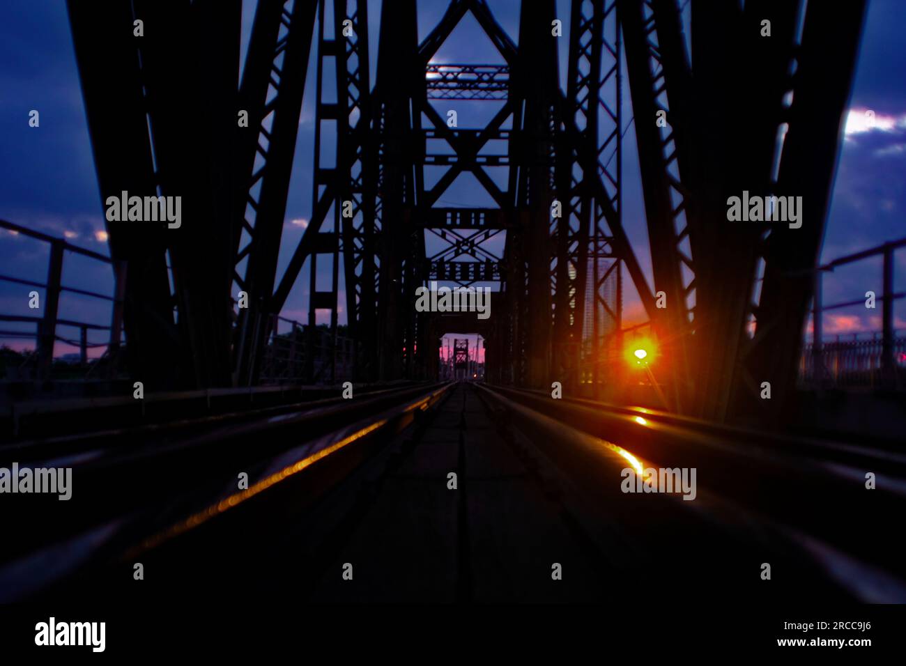 a sunrise shot on the railroad of Long Bien brigde, Ha Noi, Viet Nam ...