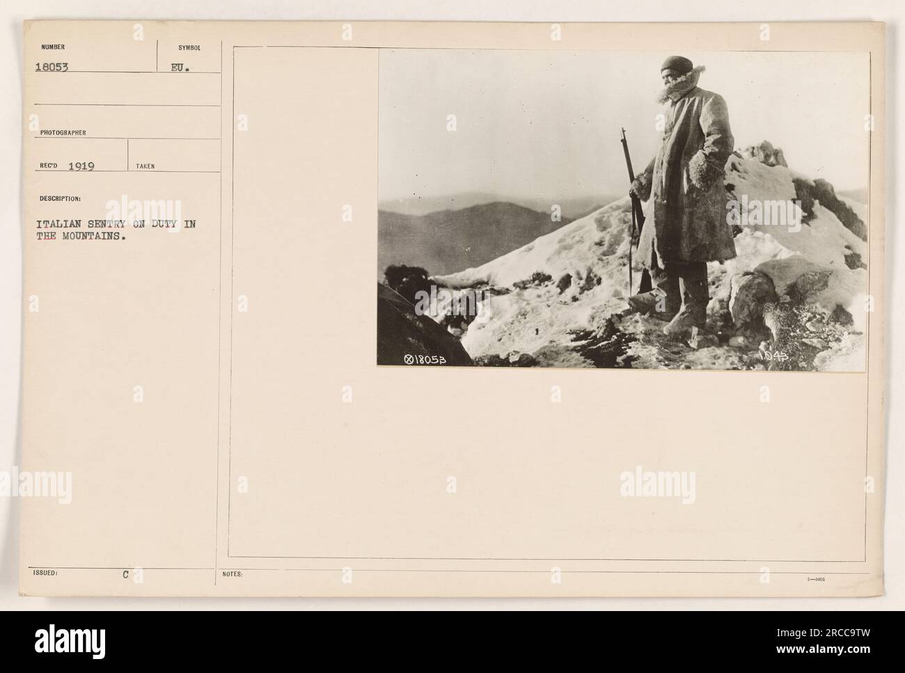 Italian soldier on duty in the mountains during World War I. Taken in ...