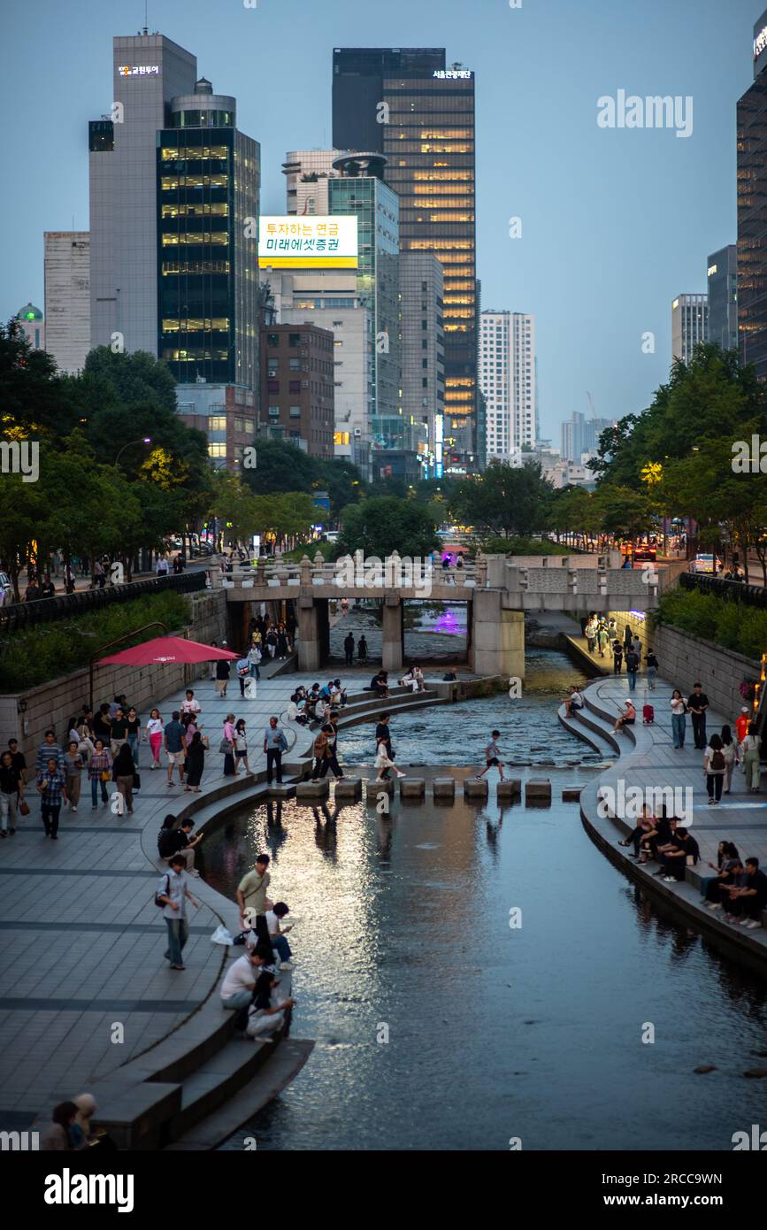 Cheonggyecheon Stream in downtown Seoul, capital of South Korea on 25 ...