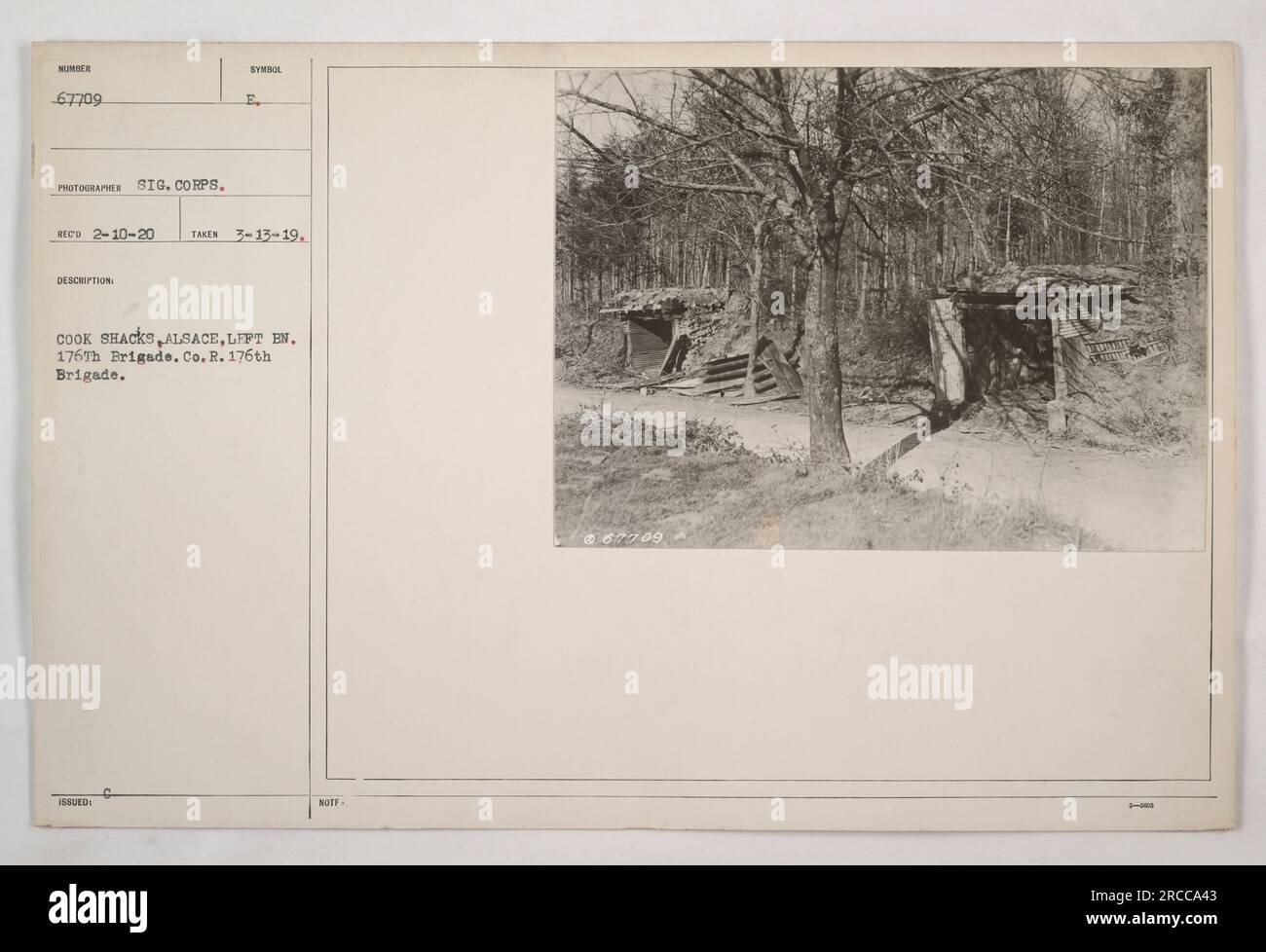 Cook shacks of the 176th Brigade, Company R in Alsace during World War ...