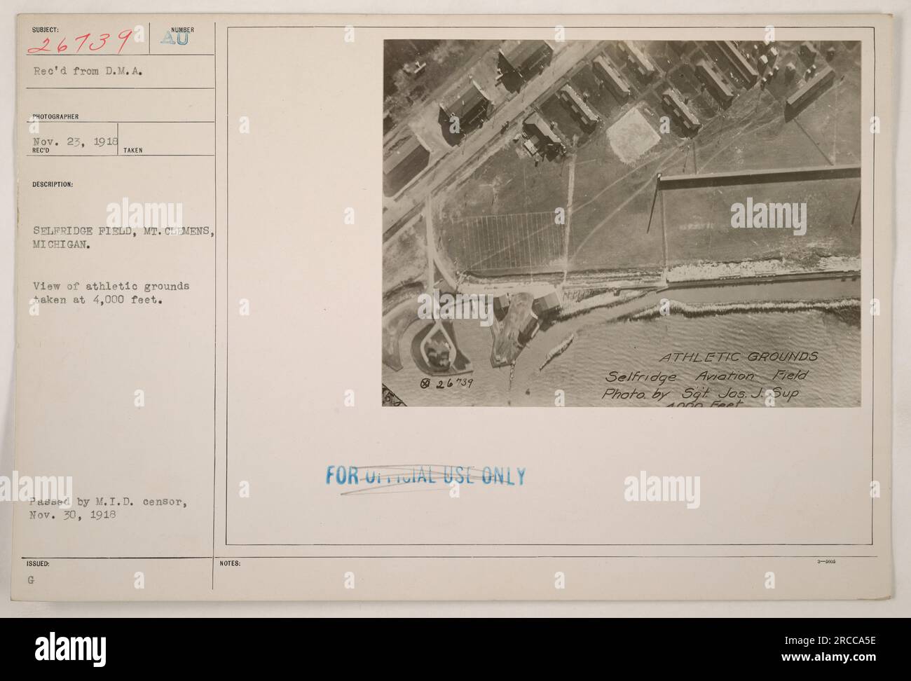 Aerial view of the athletic grounds at Selfridge Field in Mt. Clemens ...