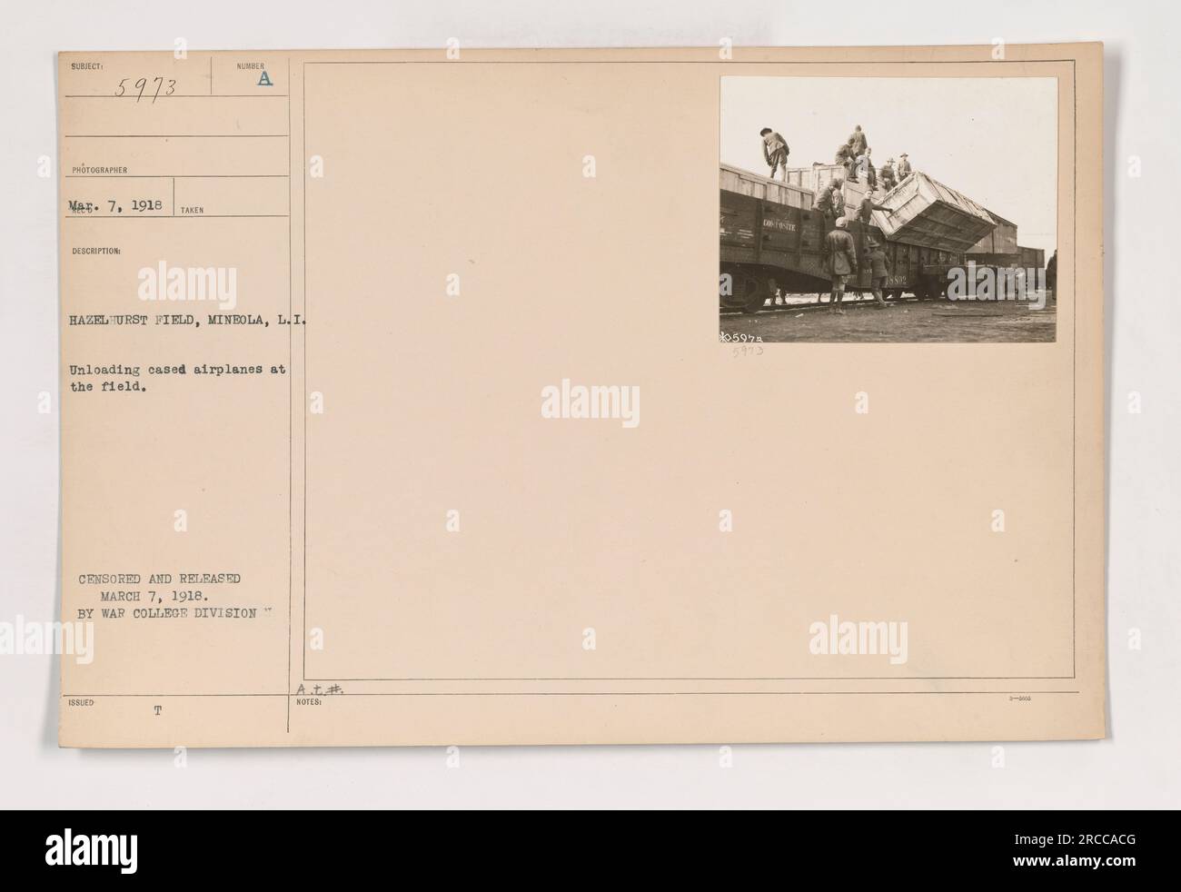 Unloading cased airplanes at Hazelhurst Field in Mineola, Long Island ...