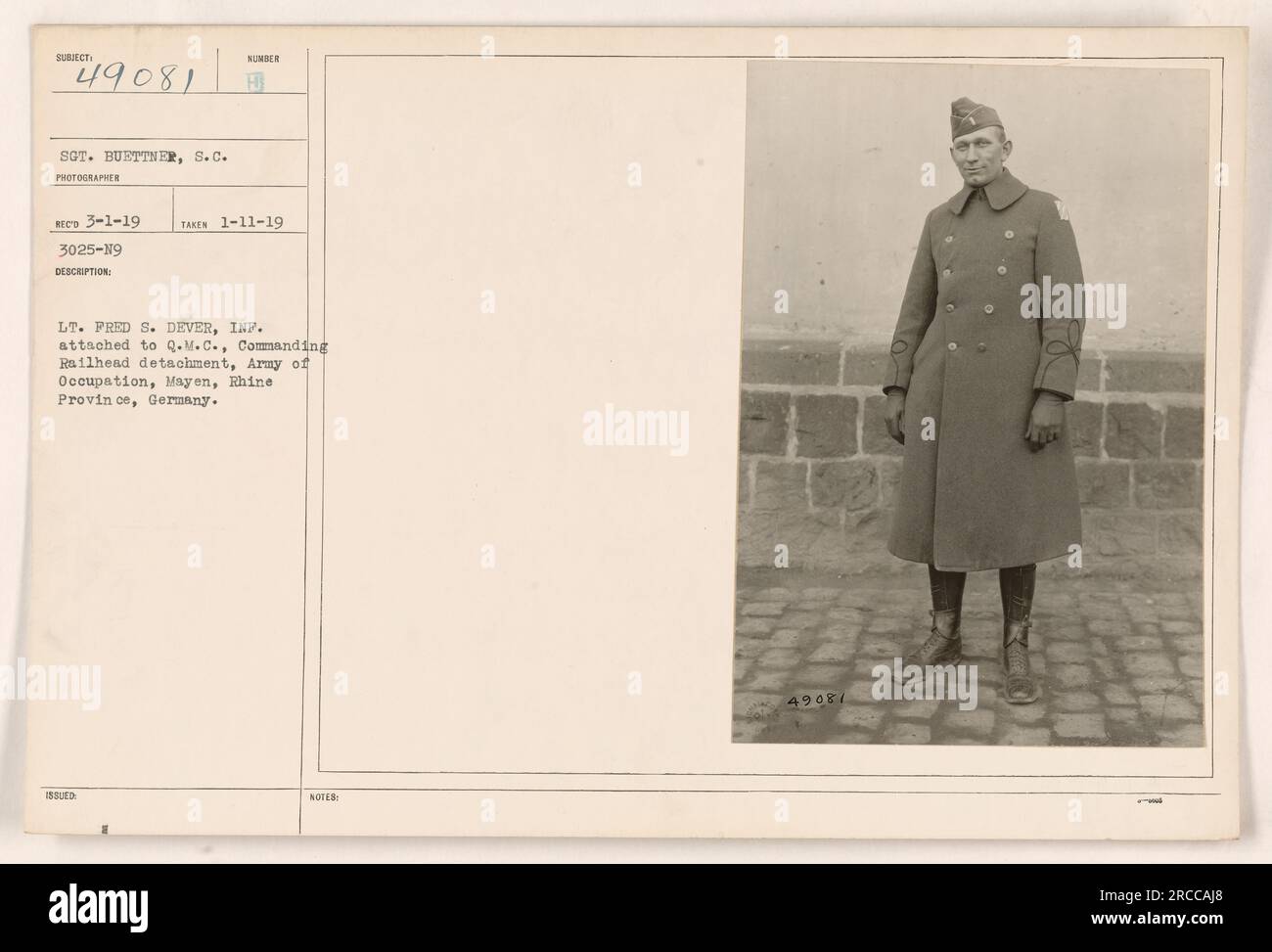 Lieutenant Fred S. Dever, Infantry, is pictured here in Mayen, Rhine ...