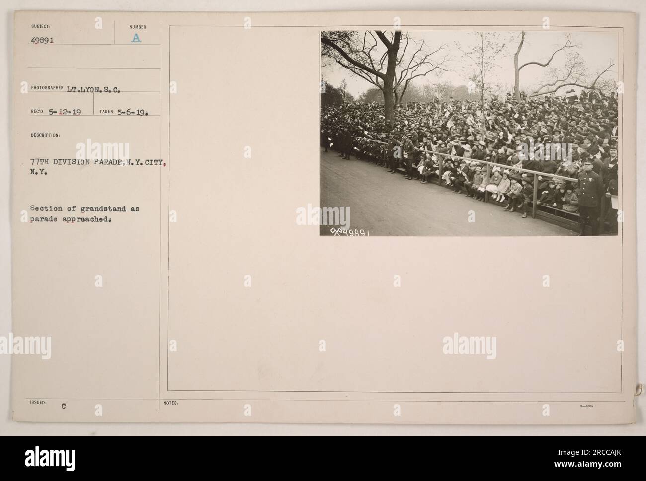 Section of grandstand at the 77th Division parade in New York City. The ...