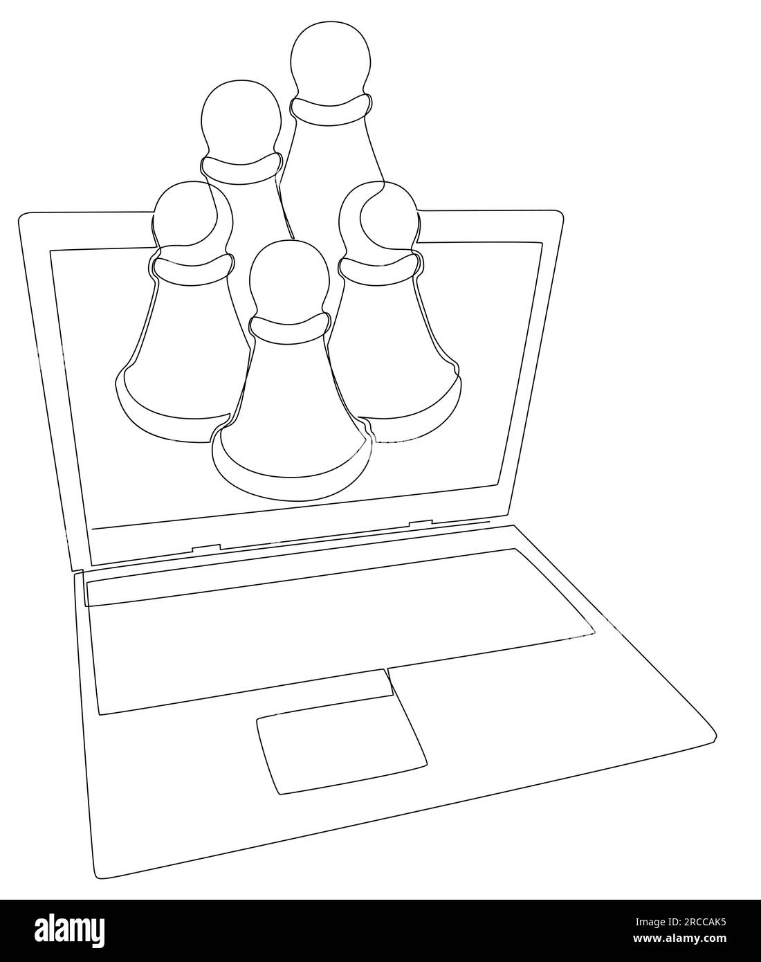 One continuous line of Laptop with pawn, chess piece. Thin Line ...