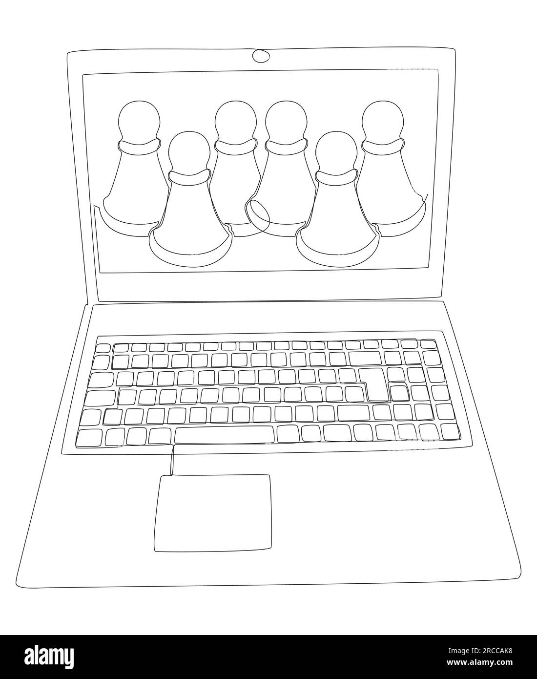 One continuous line of Laptop with pawn, chess piece. Thin Line ...