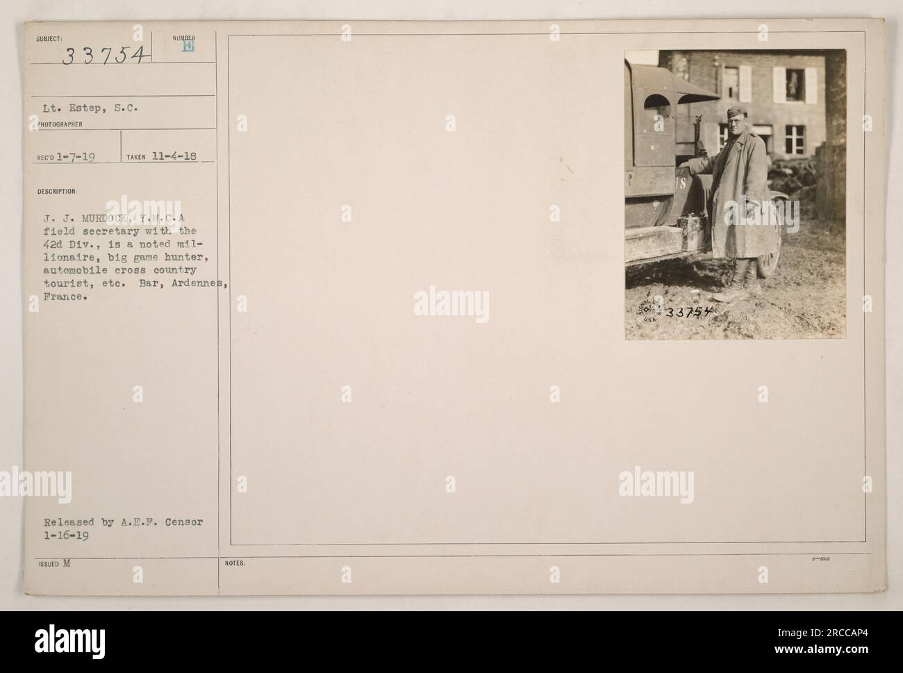 Lt. Estep, S.C., is pictured with J. J. Murdock, a Y.M.C.A. field ...