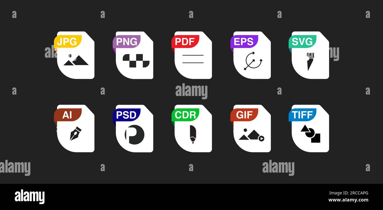 File Type Icon Set Popular Files Format And Document In Flat Style