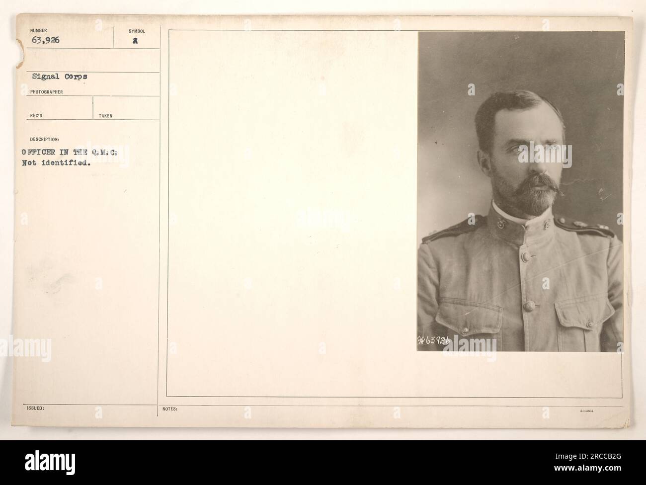 Portrait of an unidentified officer in the Quartermaster Corps during ...
