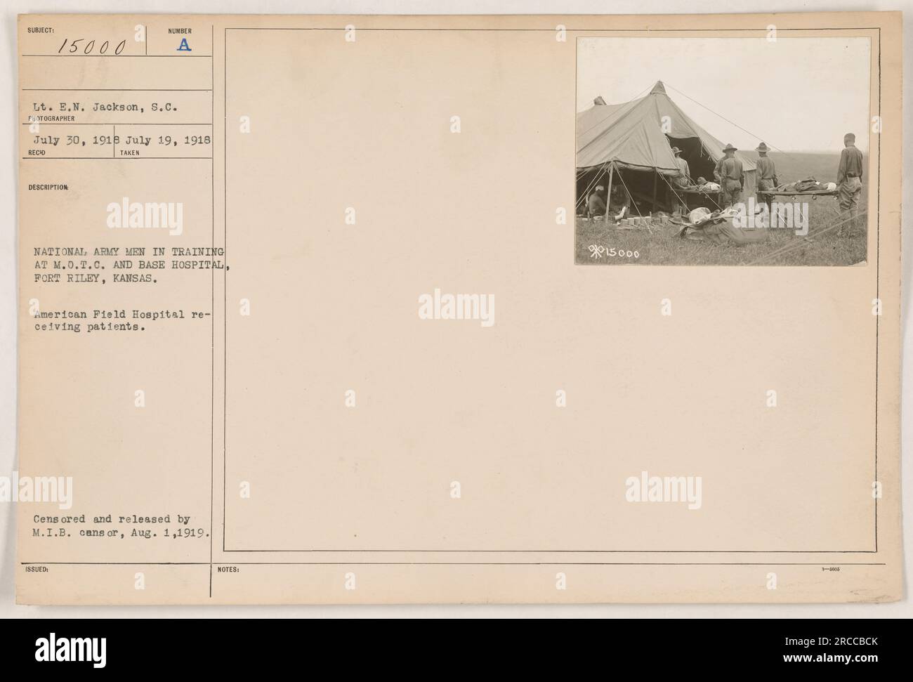 American Field Hospital receiving patients at Fort Riley, Kansas. This ...