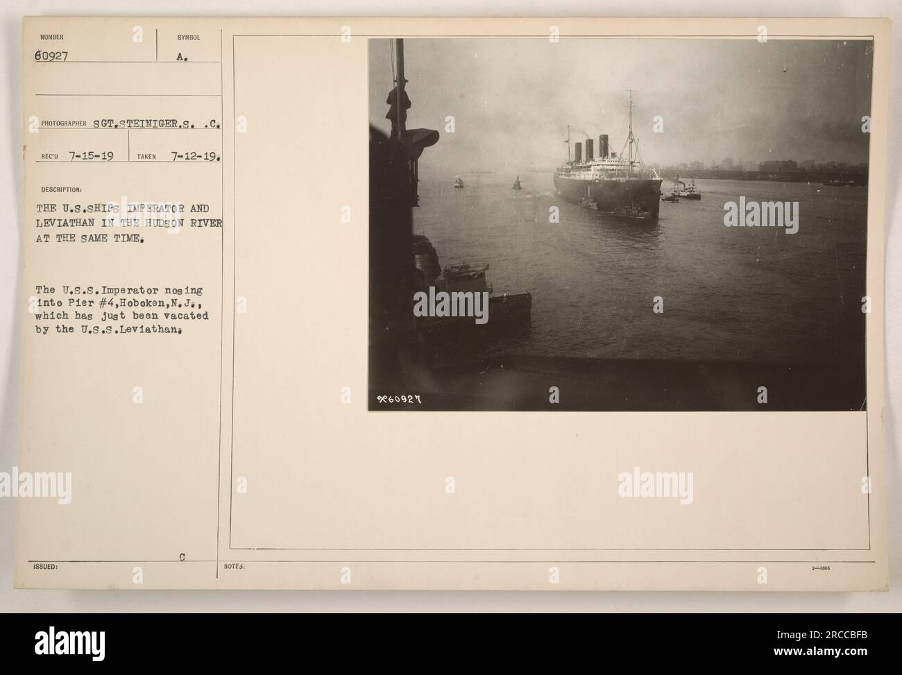 U.S. ships Imperator and Leviathan seen in the Hudson River at the same ...