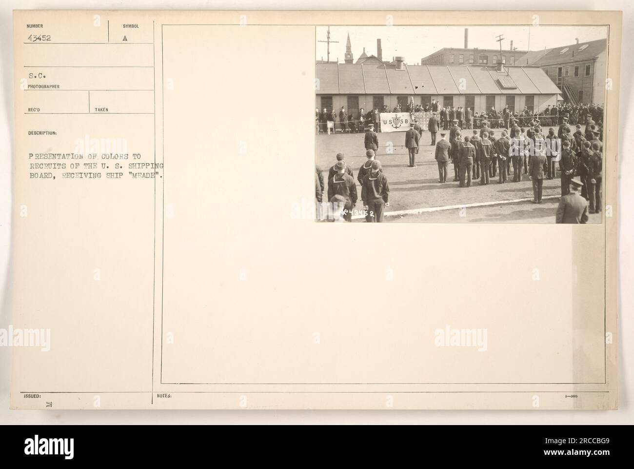 Recruits of the U.S. Shipping Board receiving ship "Meade" during a ...