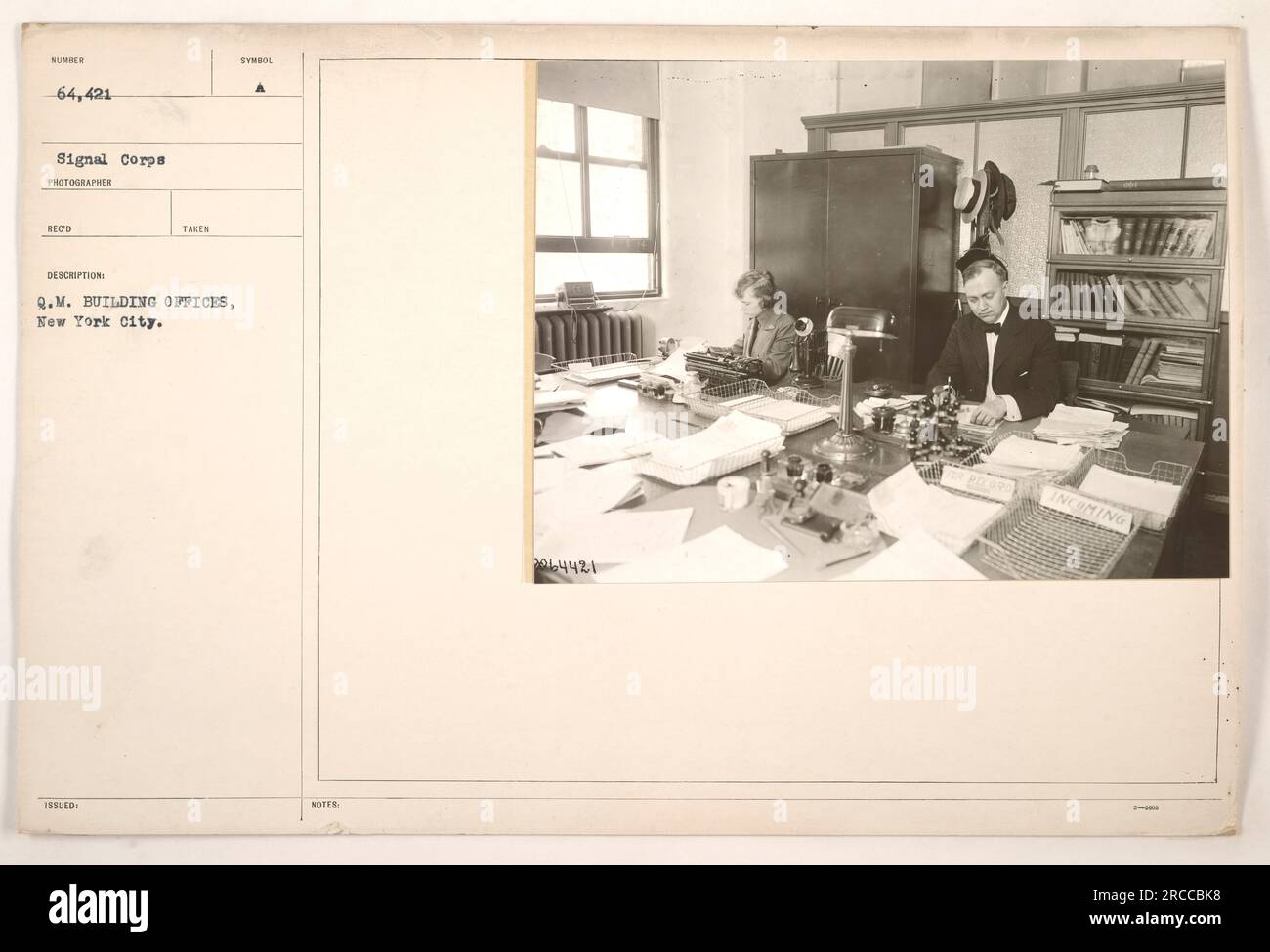 Interior view of the Quartermaster (Q.M.) building offices in New York ...