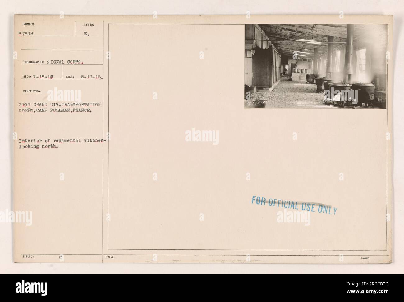 Interior of a regimental kitchen at Camp Pullman, France. This image ...