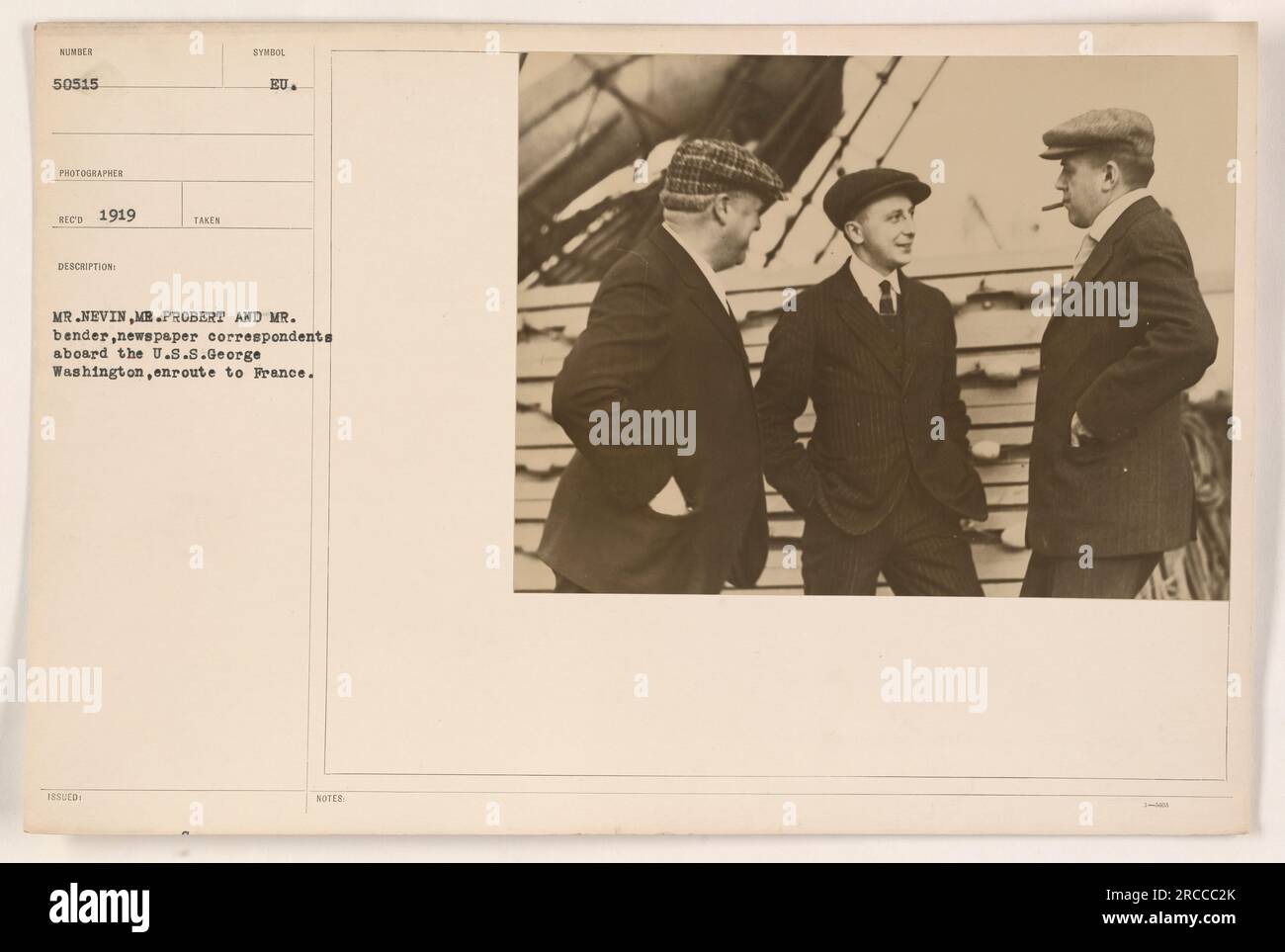 Newspaper correspondents Mr. Nevin, Mr. Probert, and Mr. Bender ...