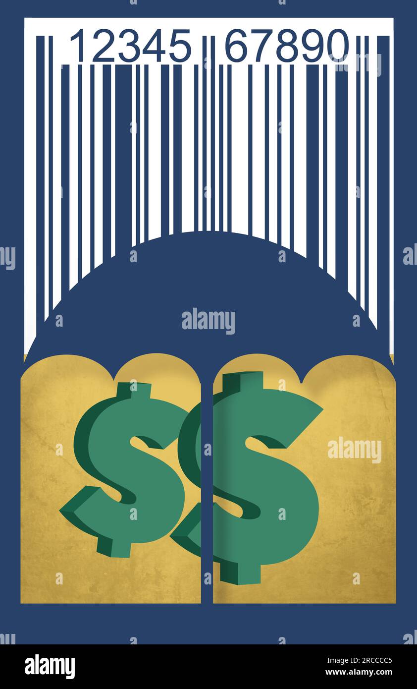 Rising prices are represent by a bar code and dollars signs represent ...