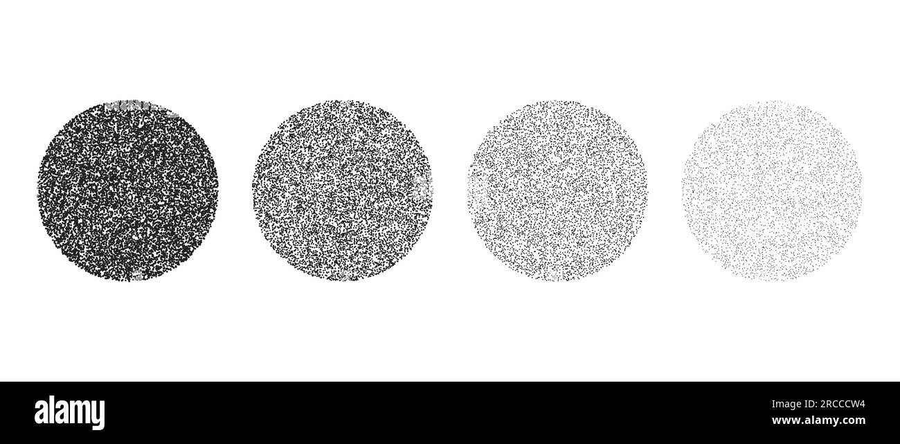Set of stippled circle texture. Black dotted gritty round element ...