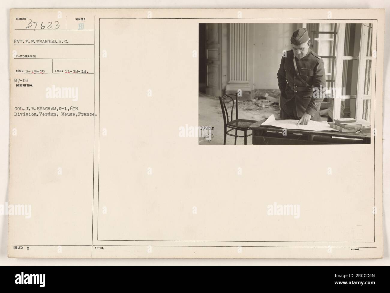 Colonel J. W. Beacham, G-1 of the 6th Division during World War I ...