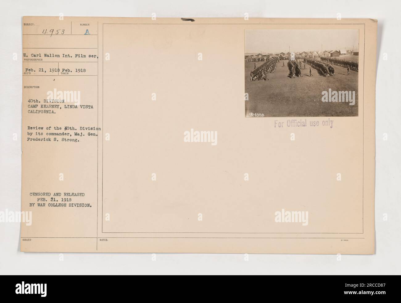 This photograph shows a review ceremony of the 40th Division by its ...