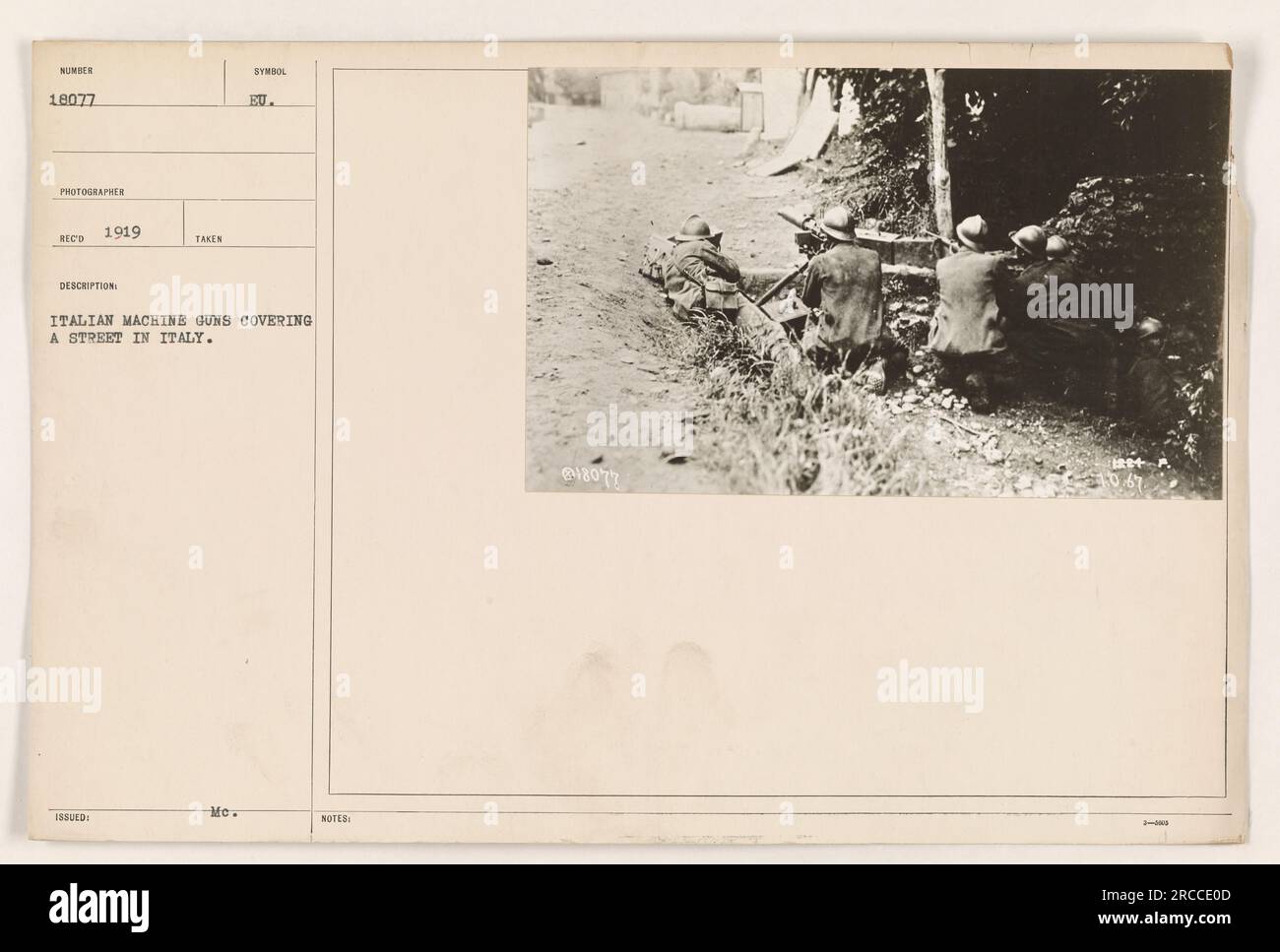 Italian soldiers operating machine guns on a street in Italy during ...