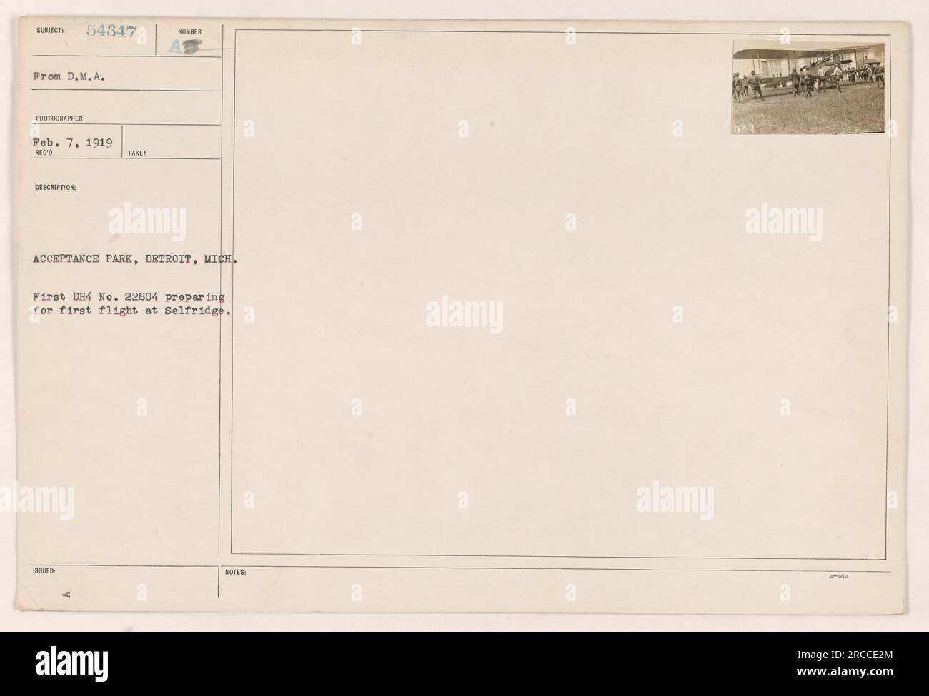 Image shows the First DH4 No. 22804 aircraft being prepared for its ...