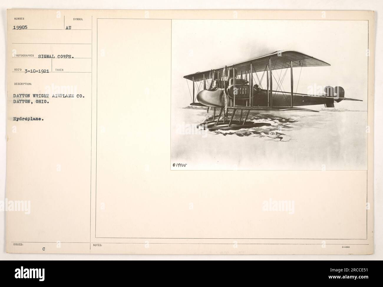 A hydroplane aircraft built by Dayton Wright Airplane Co. in Dayton ...