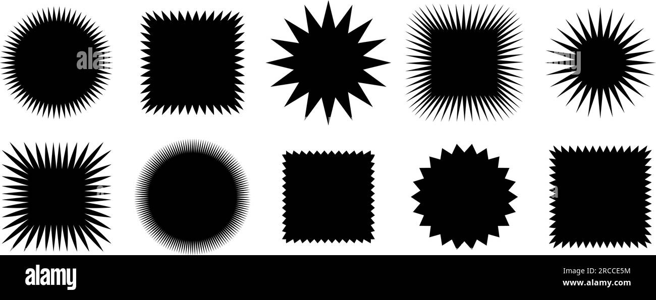 Zig zag edge square and circle shapes collection. Jagged patches set ...