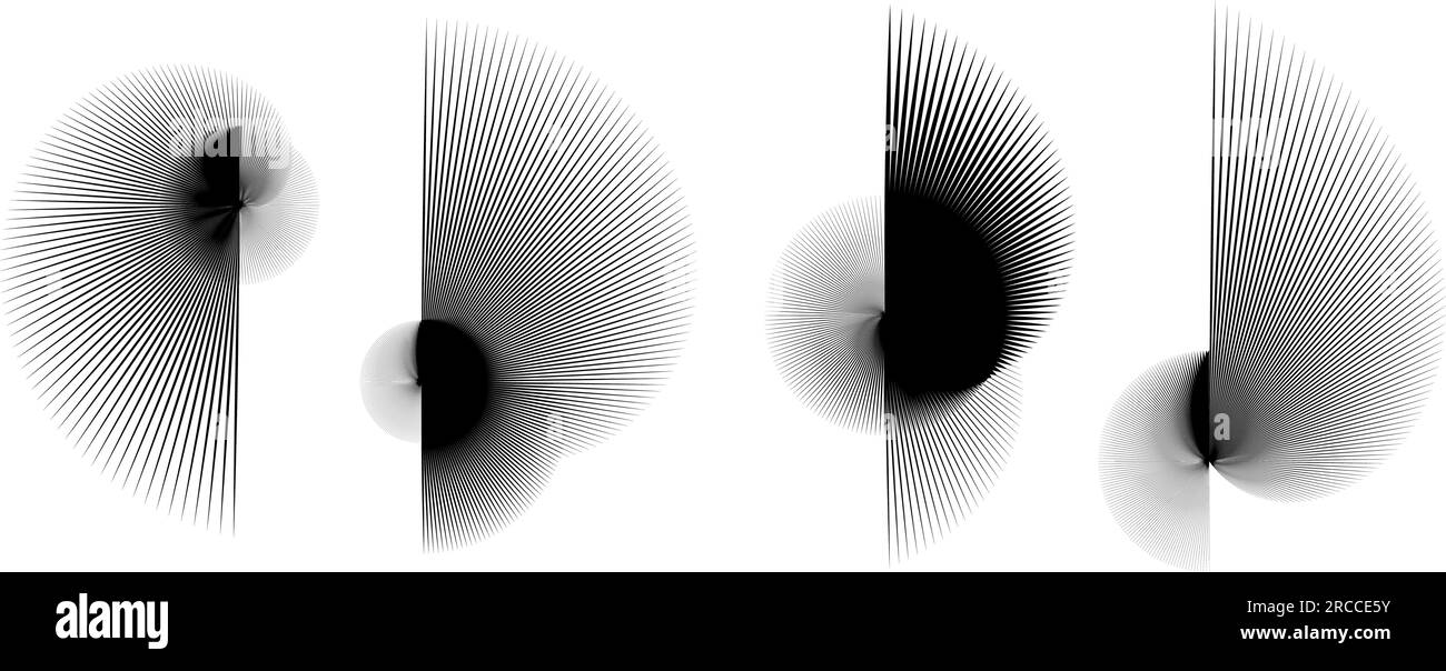 Abstract curved spiky elements set. Radial spiral spokes objects ...