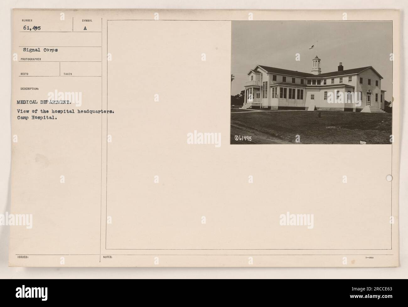 A view of the hospital headquarters at Camp Hospital. This image was ...