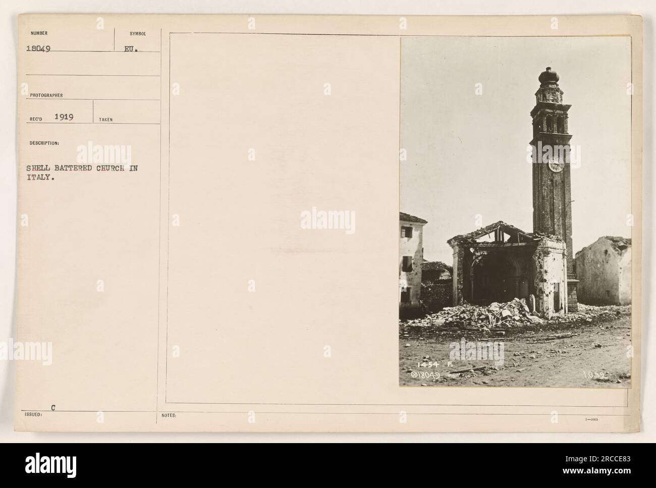 Battered church in Italy during World War One. The image number is ...