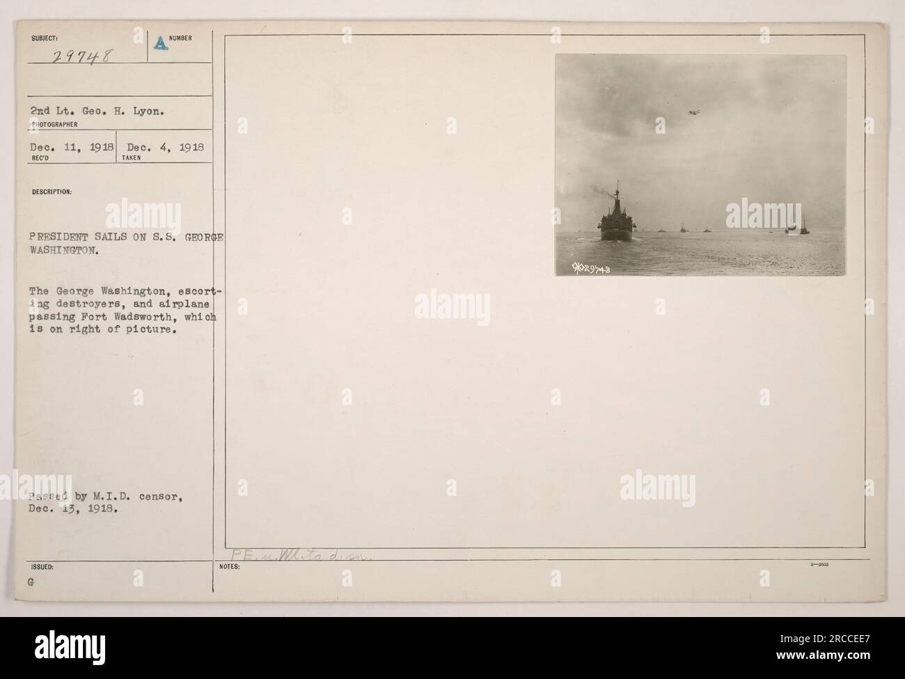 2nd Lt. Geo. H. Lyon aboard the S.S. George Washington, with destroyers ...