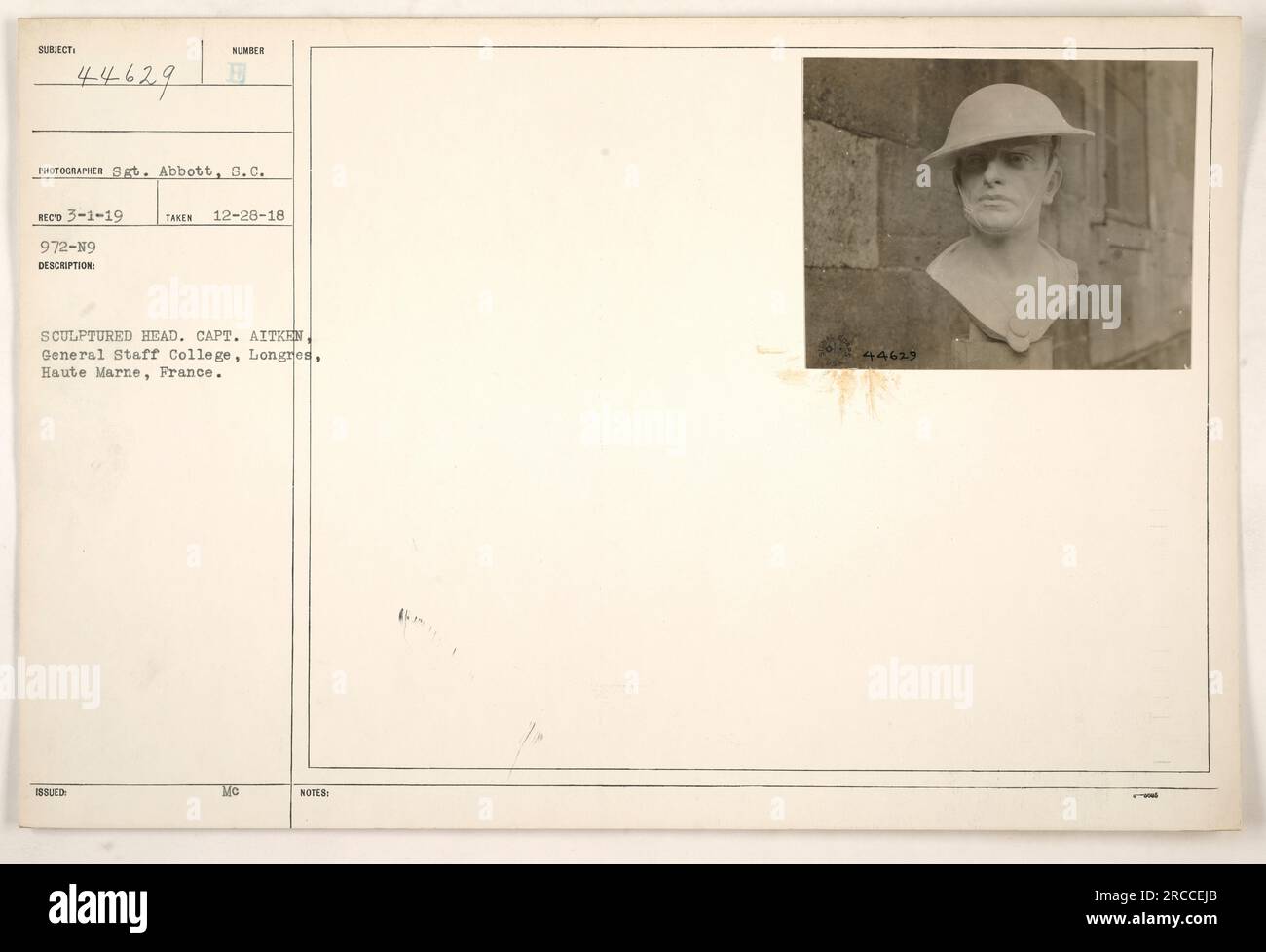 This image shows a sculptured head of Captain Aitken from the General ...