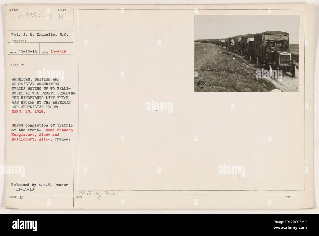 Pvt. J. W. Crunelle, S.C., captured a photograph on October 5, 1918 ...