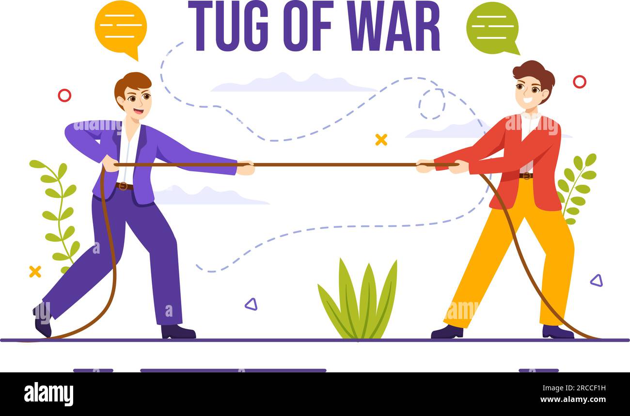 Tug of war Vector Illustration with People Pulling Opposite Ends of ...