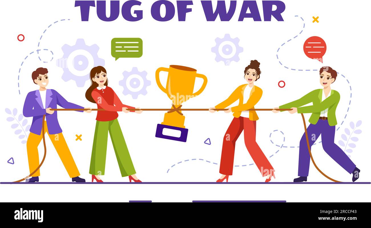 Tug of war Vector Illustration with People Pulling Opposite Ends of ...