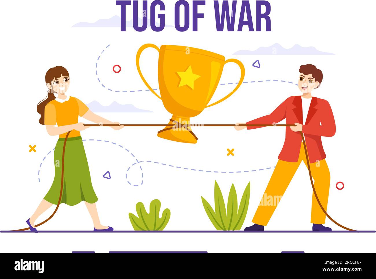 Tug of war Vector Illustration with People Pulling Opposite Ends of ...