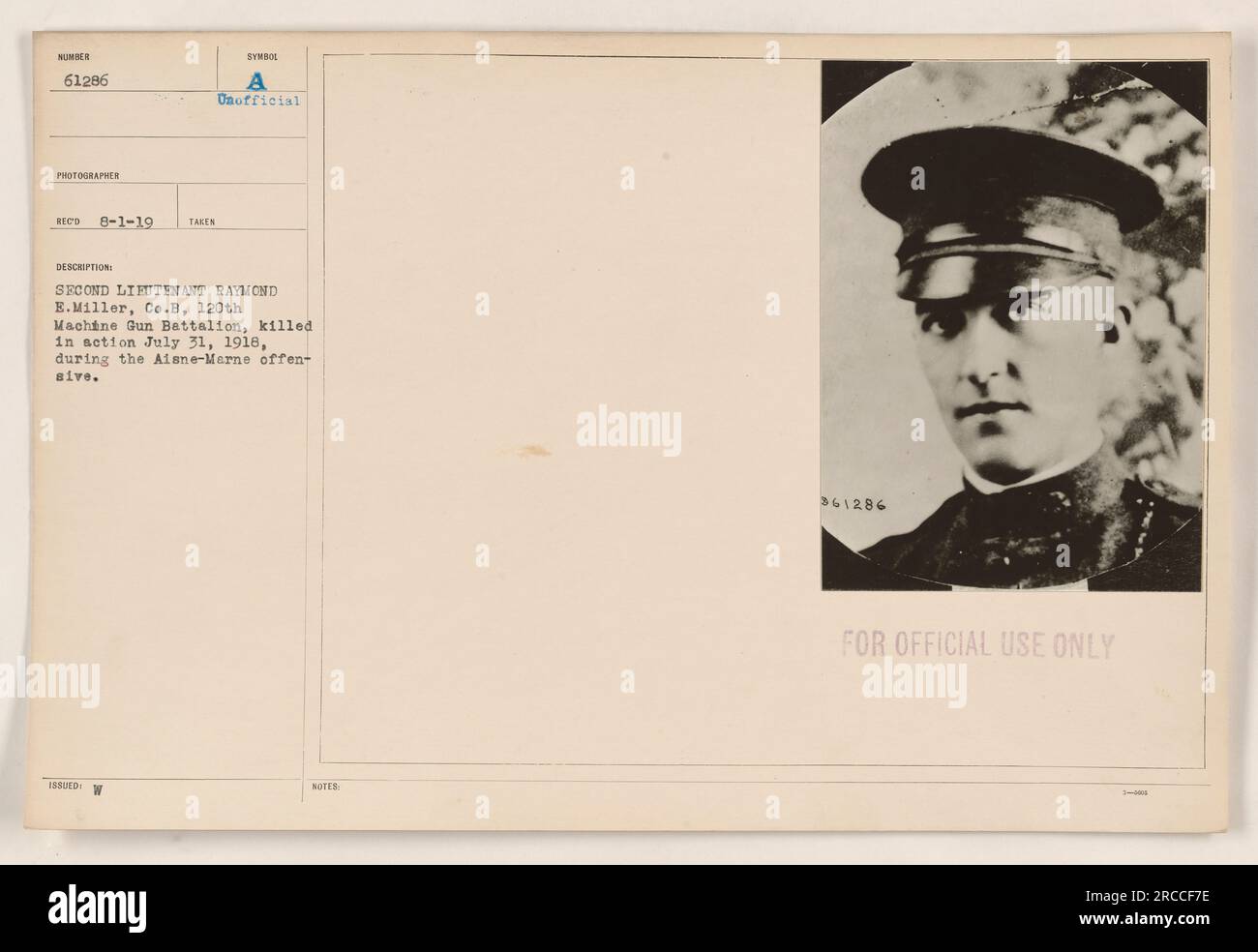 This image depicts Second Lieutenant Raymond E. Miller, Co. B, 120th ...